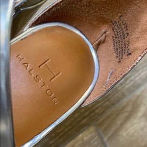 H by Halston | Shoes | Halston Silver Block Heel Ankle Strap Sandals ...